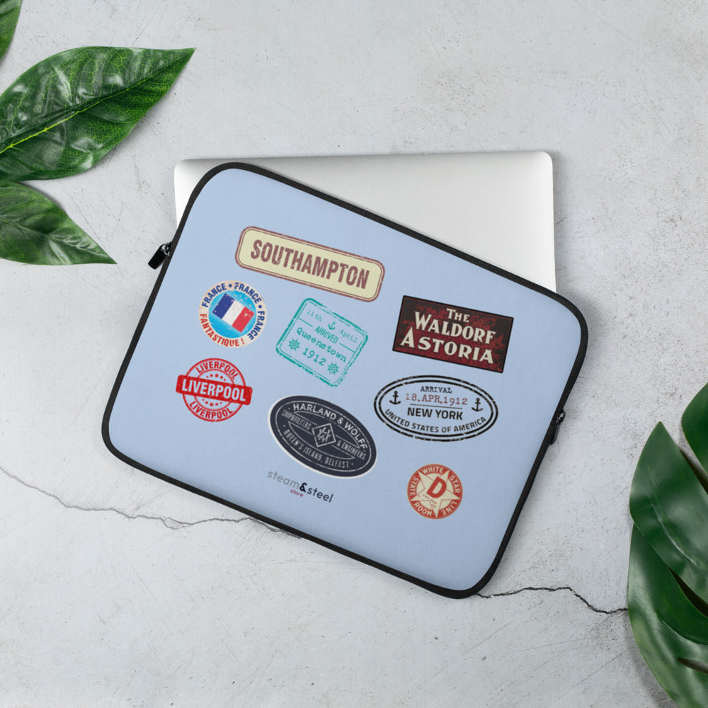 "Titanic Tags" Laptop Sleeve - Blue – steam & steel store
