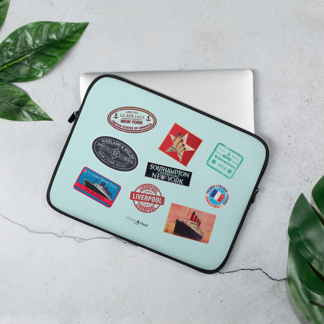 "Ocean Liners Tags" Laptop Sleeve – steam & steel store